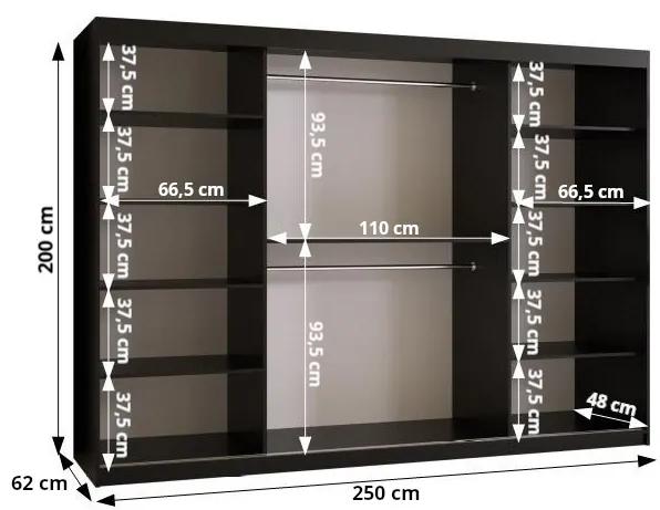 Šatní skříň RAMIRO 2 Abika 250/200/62 barevné provedení: bílý mat-černý mat