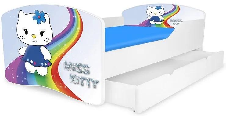 Dětská postel se šuplíkem - Miss kitty s duhou - rainbow - 140 x 70 cm
