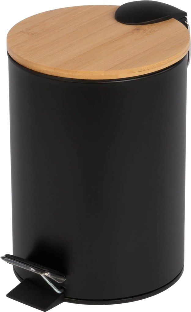 Odpadkový koš do koupelny s bambusem ZETRU, 3 l, černý