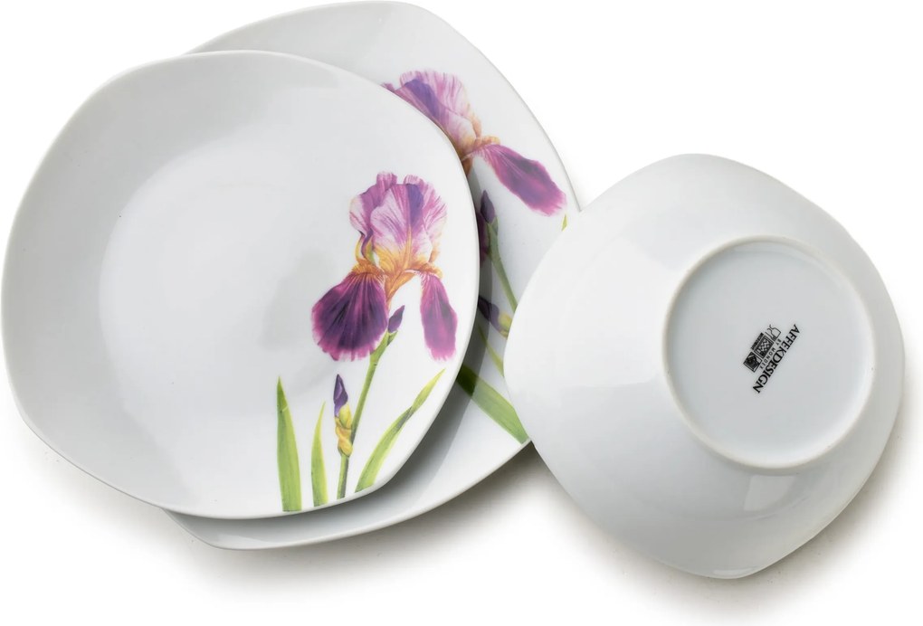 Porcelánová jídelní sada LEA Iris 18 ks bílá/fialová