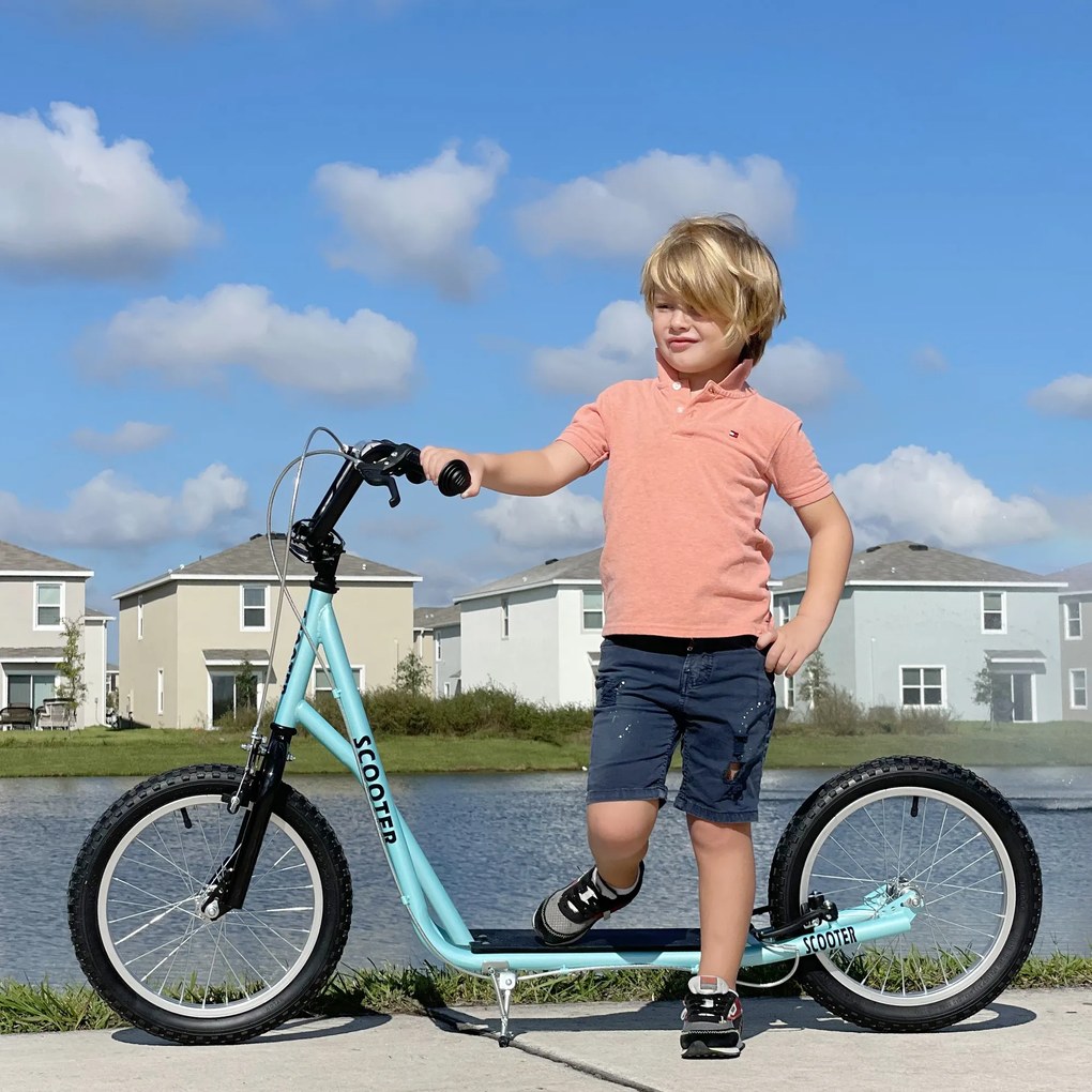 HOMCOM Dětská koloběžka Scooter Skládací koloběžka s pneumatikami a ruční brzdou, městská koloběžka, dobrodružství pro děti od 5 let, 16 palců| Aosom