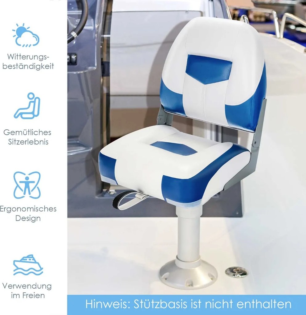 Costway Sada 2 skládacích sedadel na loď modrá + – 50 × 42 × 52 cm, bílý