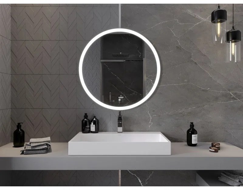Mexen Oro, kulaté LED podsvícené koupelnové zrcadlo 80 cm, 6000K, topná podložka proti zamlžování, 9824-080-080-611-00