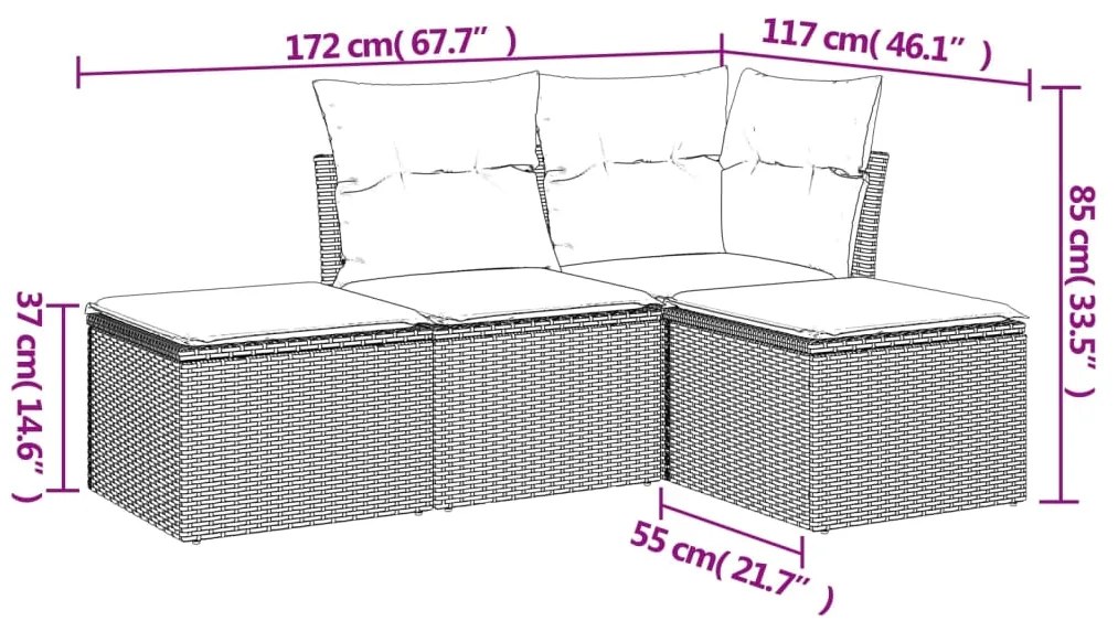 4dílná zahradní sedací souprava s poduškami černá polyratan