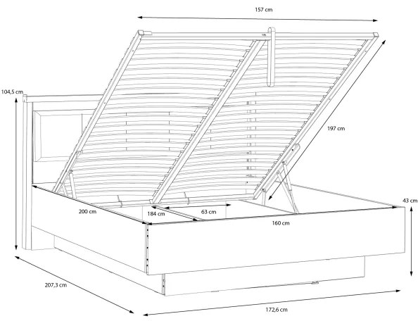 Dvojlůžková postel s úložným prostorem OREN 160x200 cm hnědá/černá
