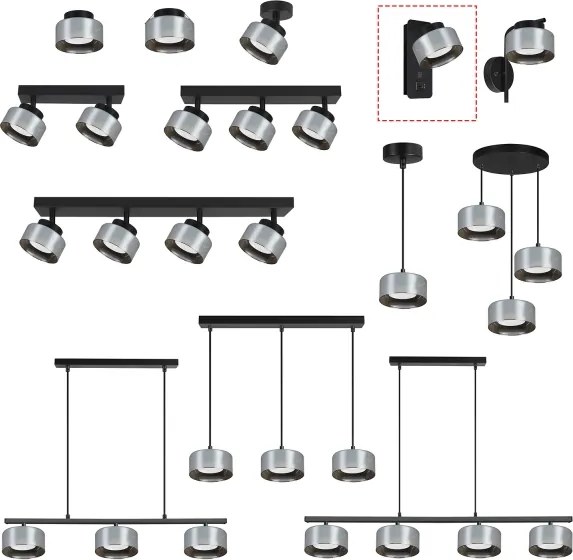 Brilagi - Nástěnná lampa s USB portem AURA LUX 1xGX53/30W/230V černá/kouřová