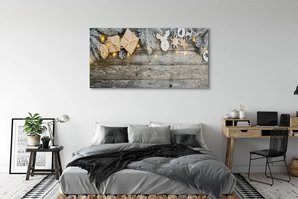 akrylový obraz Větvičky dárky kužely 140x70 cm