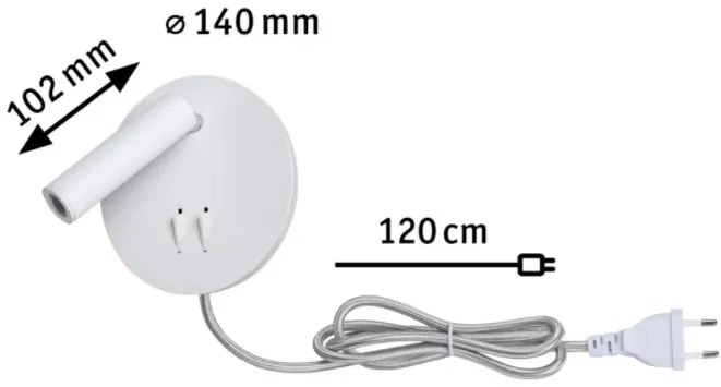 Paulmann 78918 Tabari, nástěnné svítidlo k posteli s dvojím svícením, LED 4W+1,4W 3000K, bílá, průměr 14cm