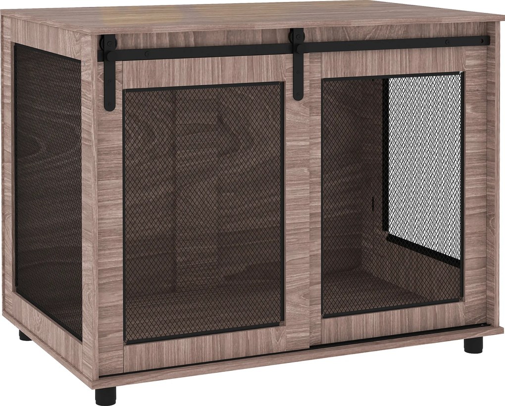 PawHut Přepravka pro psy, přepravní box pro psy, ústupový box pro domácí zvířata, uzamykatelné dveře, 98 x 60 x 78 cm, světle hnědá barva