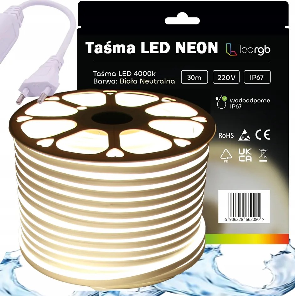 Set Led pásek Neon 220V 230V 30m 4000K Bílý Neutrální Napájecí Zdroj IP67