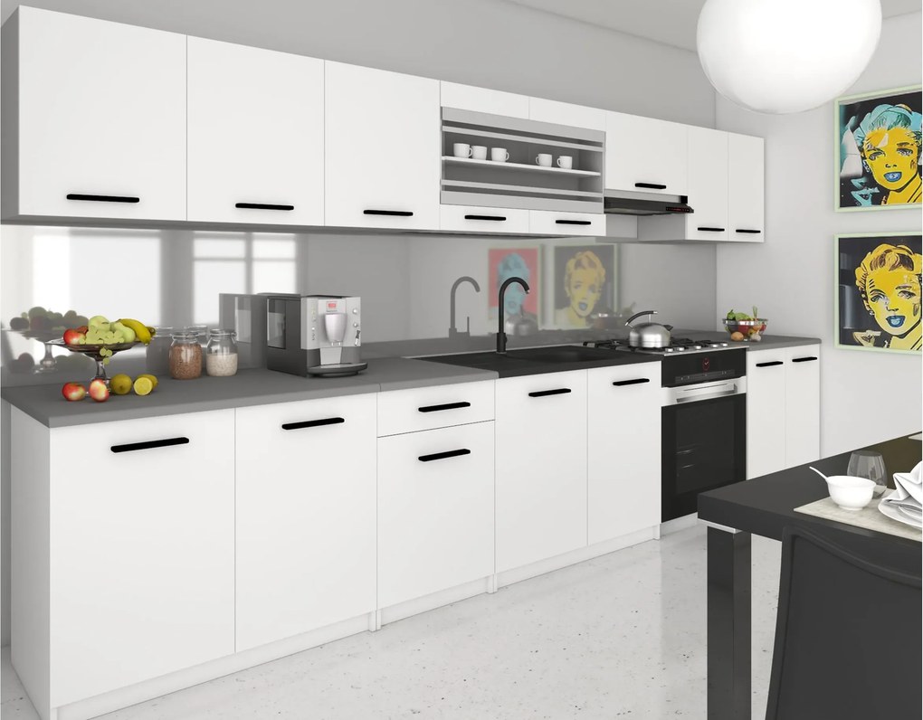 Kuchyňský nábytek 320 cm bílá matná s pracovní deskou TOR PRIMO320/4/WT/WT/0/B1