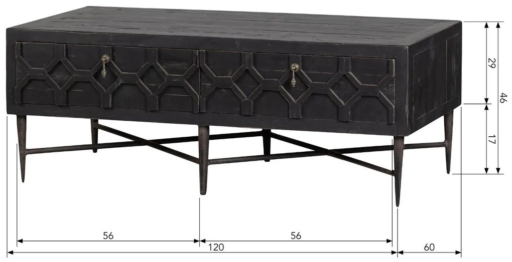 Hoorns Černý borovicový konferenční stolek Morten 120 x 60 cm