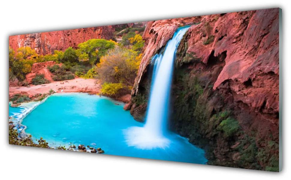 akrylový obraz Vodopád Hory Příroda 125x50 cm