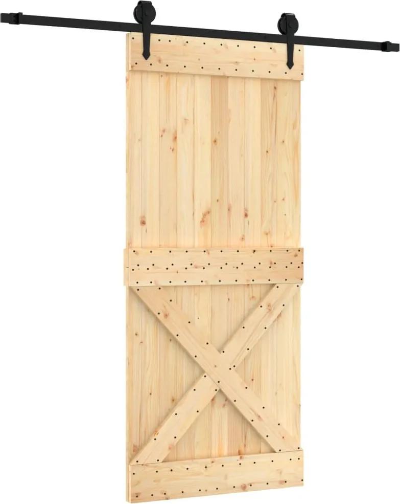 vidaXL Posuvné dveře s kováním 90 x 210 cm masivní borové dřevo [3203245]
