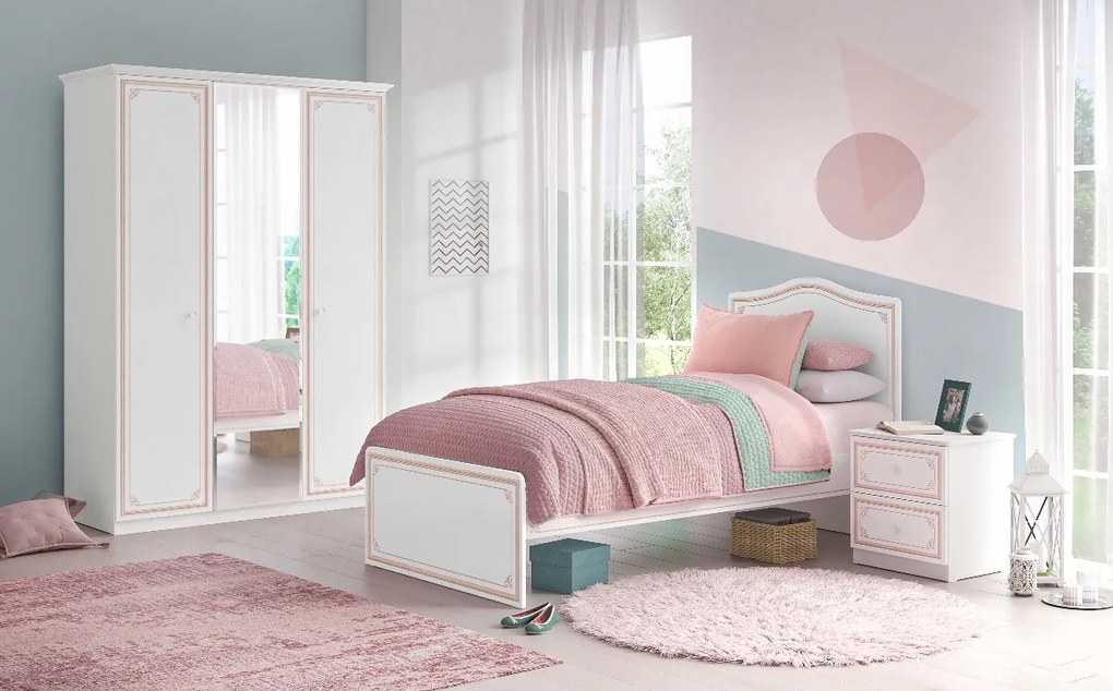 Studentská postel Betty 120x200cm - bílá/růžová
