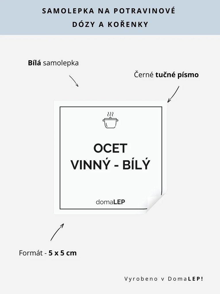 Samolepka na láhev OCET VINNÝ - BÍLÝ – bílá, 5 x 5 cm, základní písmo