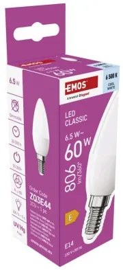 Emos lighting LED žárovka Classic svíčka / E14 / 6,5 W (60 W) / 806 lm / studená bílá 1525731111