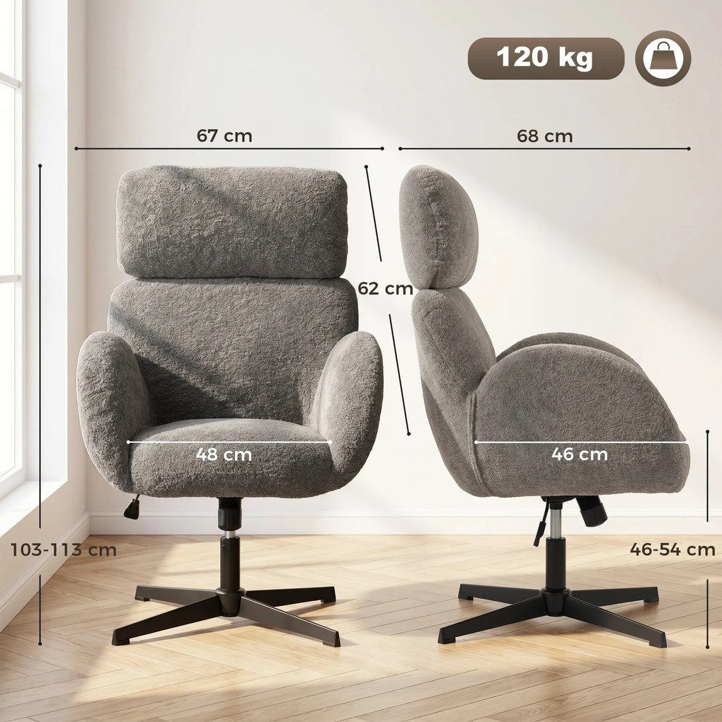 Kancelářská židle HOMCOM Velvet s vysokým opěradlem, polstrovaná, výškově nastavitelná, houpací — šedá