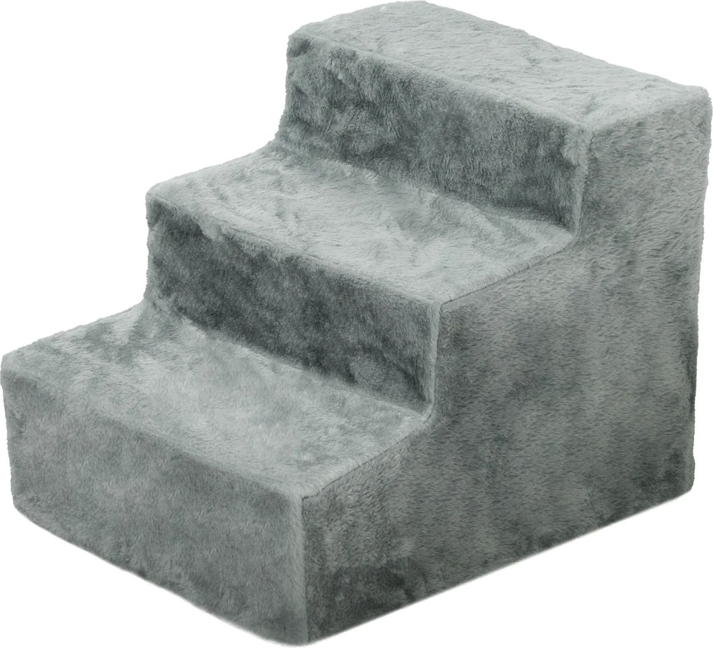 PawHut schody pro psy 3 stupně 35 cm schody pro domácí mazlíčky s plyšovým vzhledem, schody pro kočky do postele, na pohovku, pro kočky do 5 kg, svět…