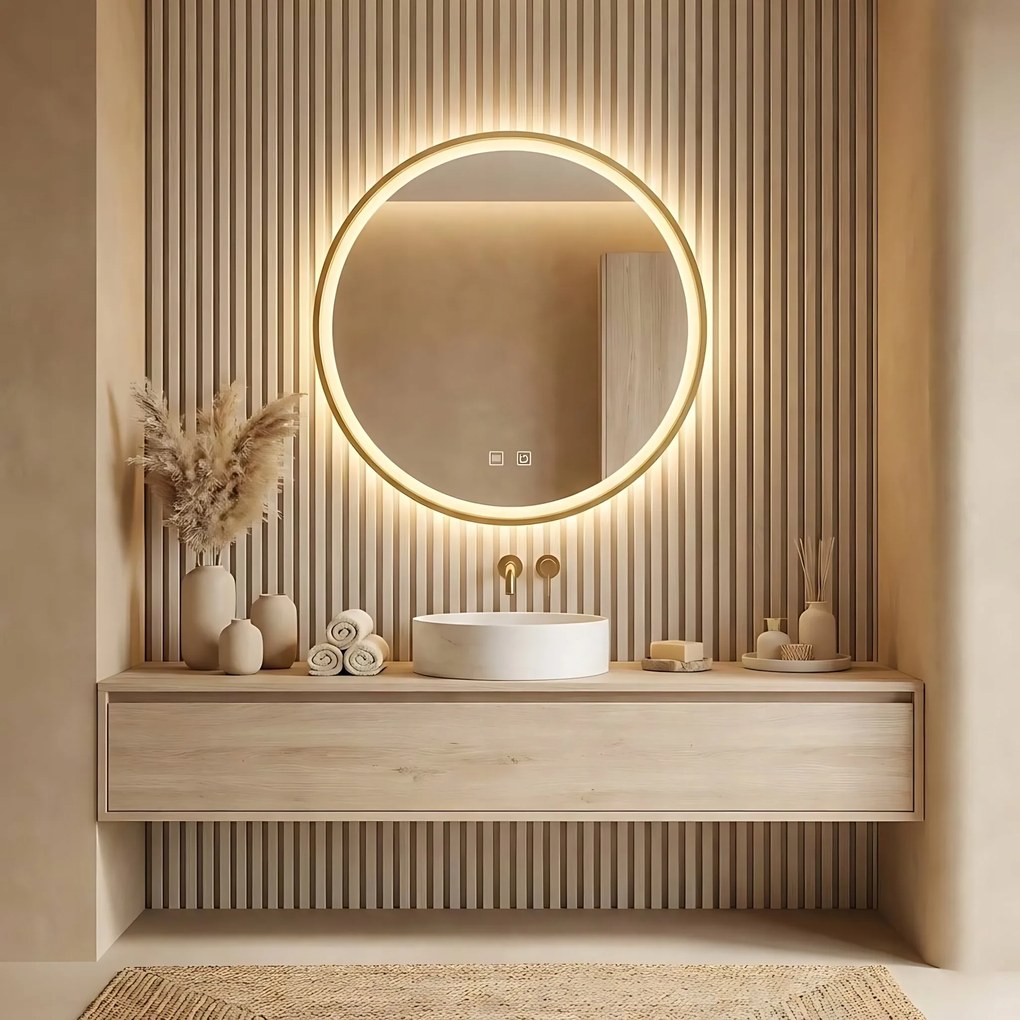 Nástěnné zrcadlo s LED osvětlením MMJ 60 cm zlaté
