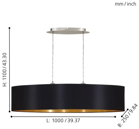 Eglo 31616 - Lustr na lanku MASERLO 2xE27/60W/230V