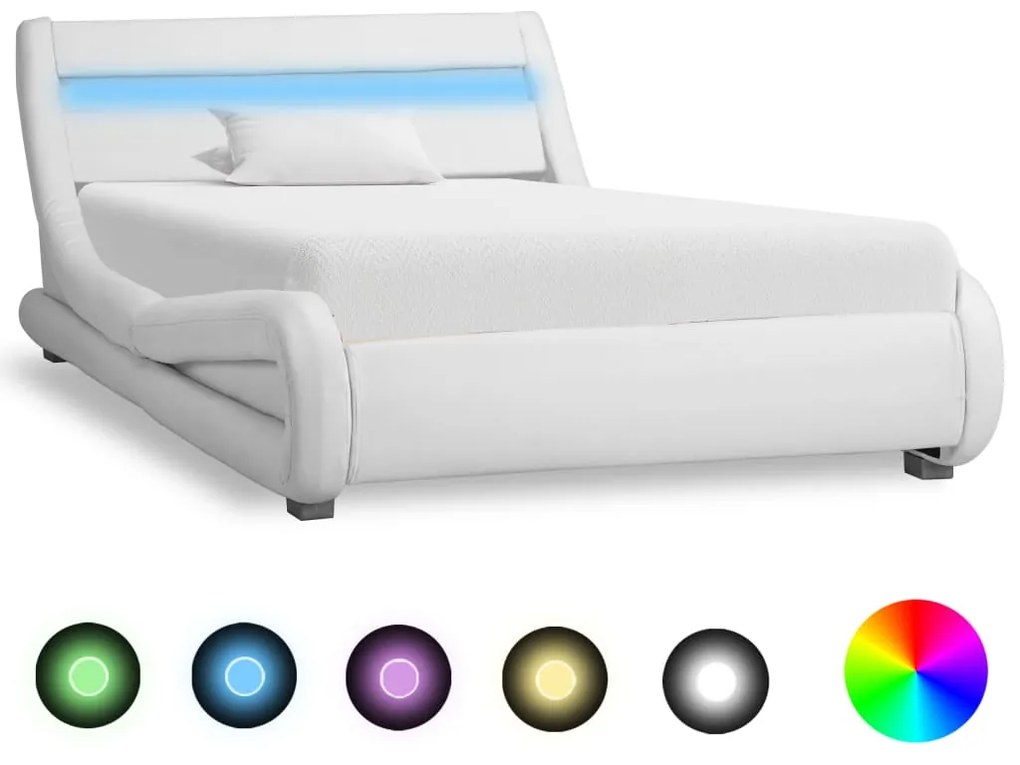 285732 vidaXL Rám postele s LED světlem bílý umělá kůže 90 x 200 cm