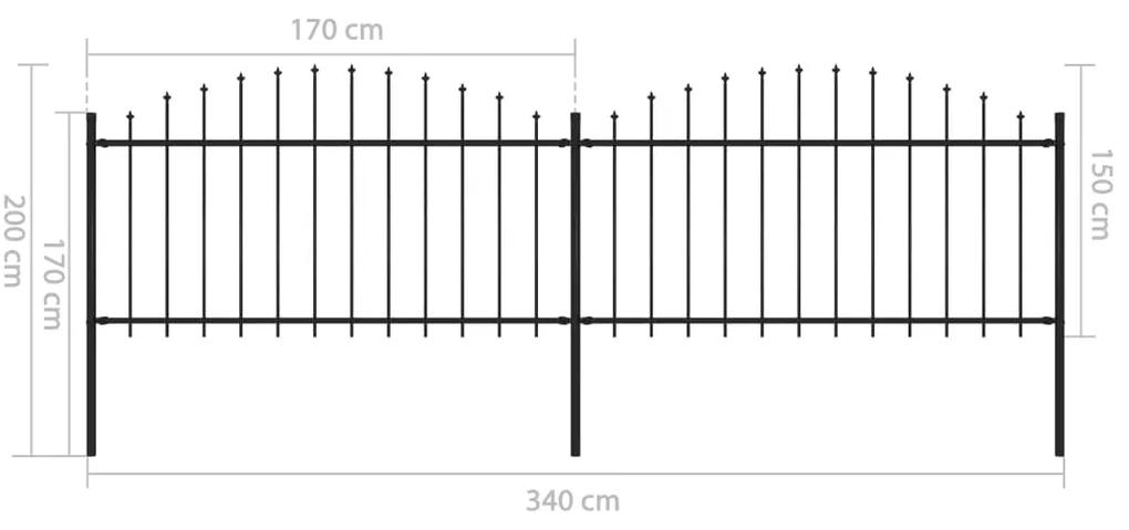 Zahradní plot s hroty ocel (1,25–1,5) x 3,4 m černý,  277731