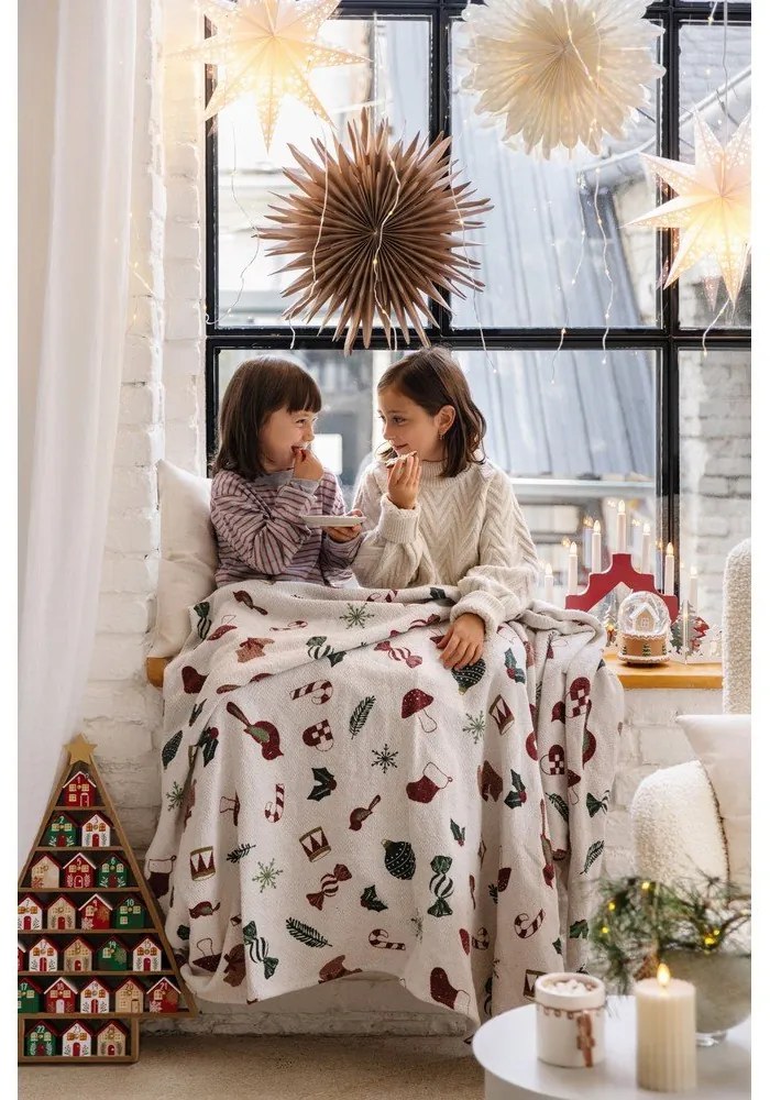 Bílá deka s vánočním motivem z recyklované bavlny 130x160 cm Yule – Bloomingville