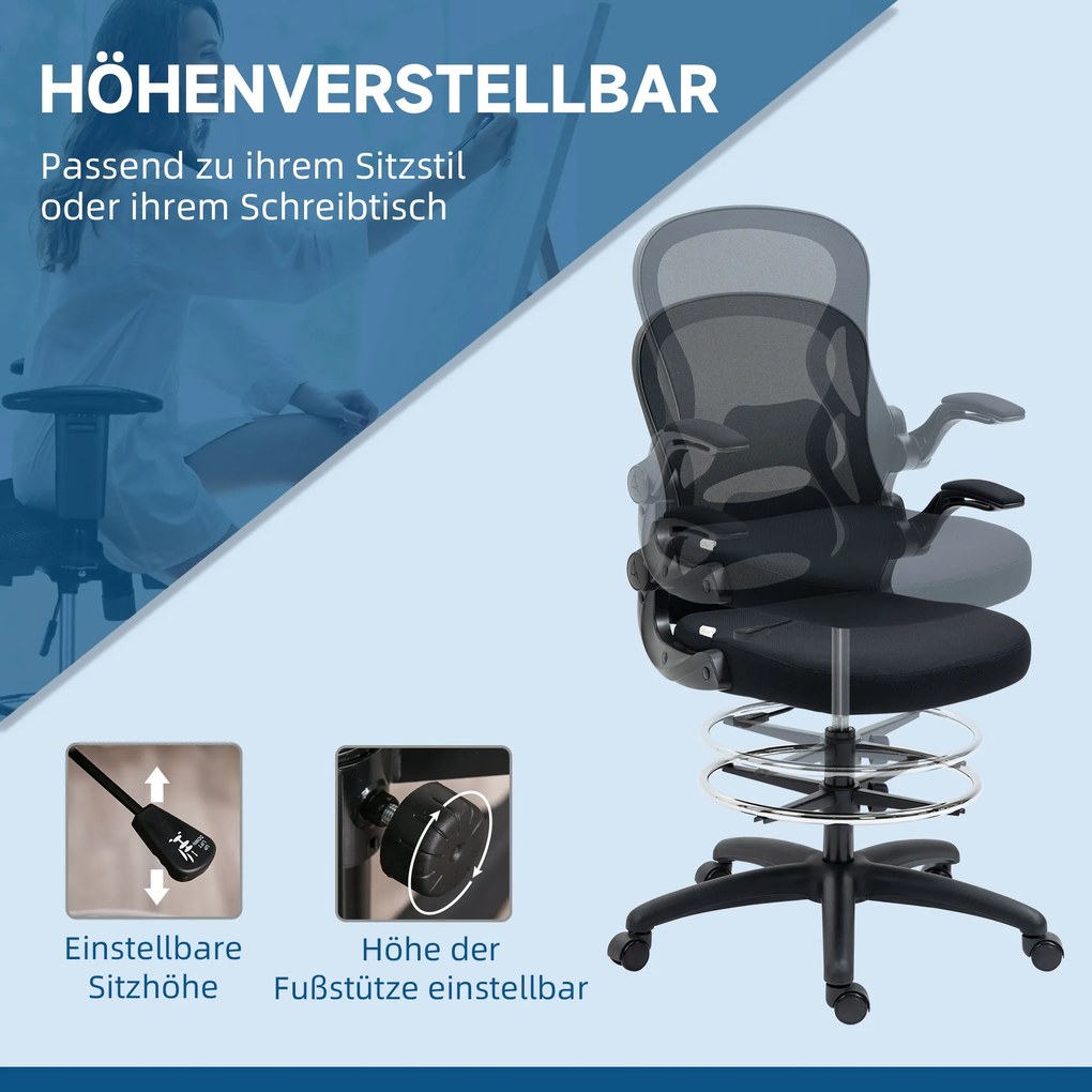 Kancelářská židle Vinsetto s nastavitelnou výškou a podnožkou do 120 kg černá ergonomická židle pro pohodlnou práci