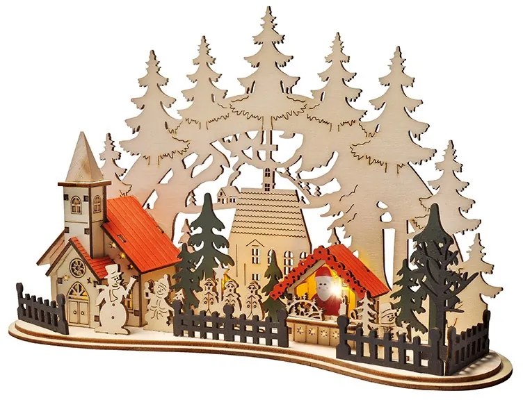 SOLIGHT LED vánoční městečko s kostelem, 30x19cm, 2x AAA