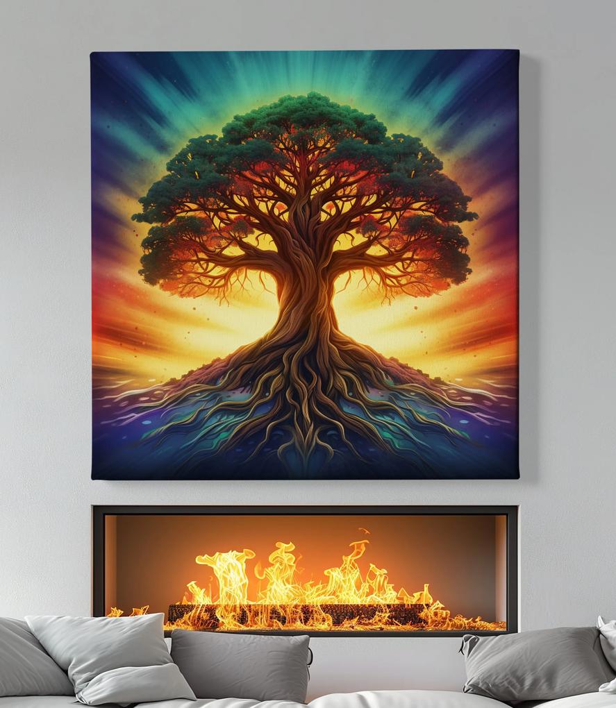 Obraz na plátně - Strom života Duhová záře FeelHappy.cz Velikost obrazu: 100 x 100 cm