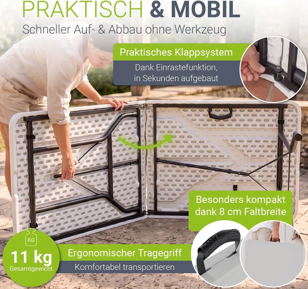 Juskys Skládací zahradní stůl Easyfold 180 × 74 cm Barva: antracitová