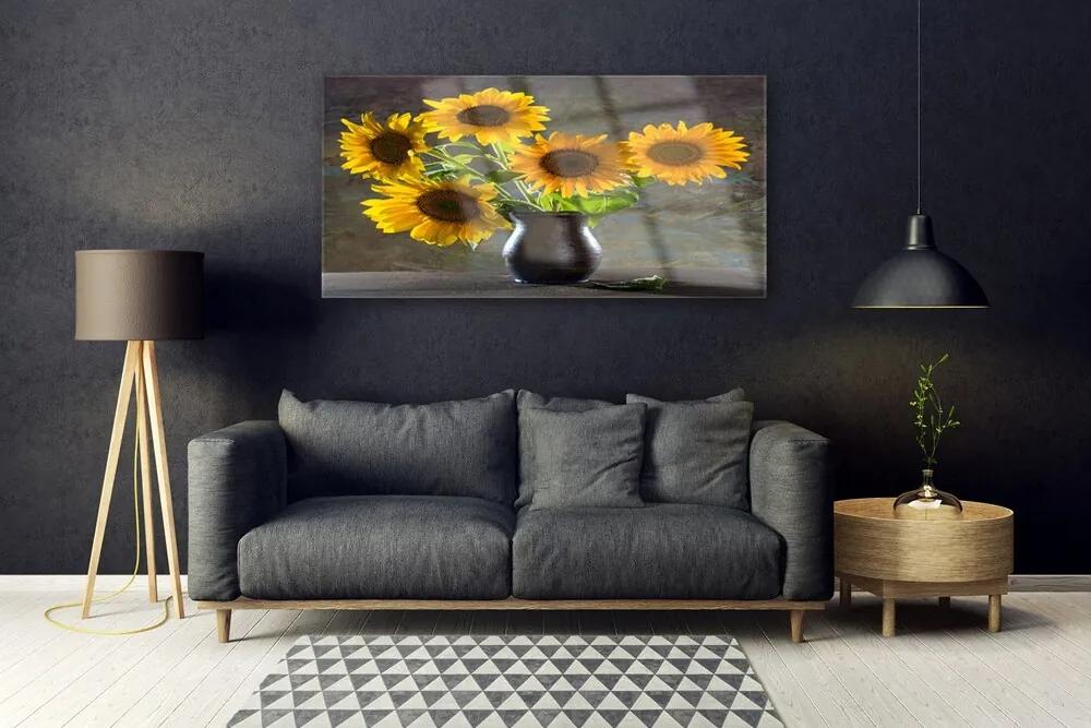 akrylový obraz Slunečnice Váza Rostlina 120x60 cm