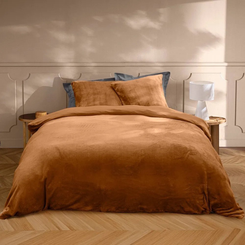 Světle hnědé 3dílné povlečení na dvoulůžko/prodloužené z mikroflanelu 240x220 cm Flanou – douceur d'intérieur