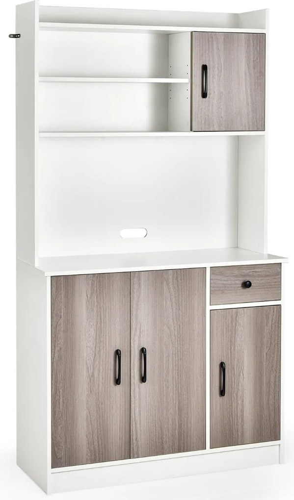 Costway Kuchyňská skříňka 180 cm s nabíjecí stanicí a pracovní deskou a – bílý