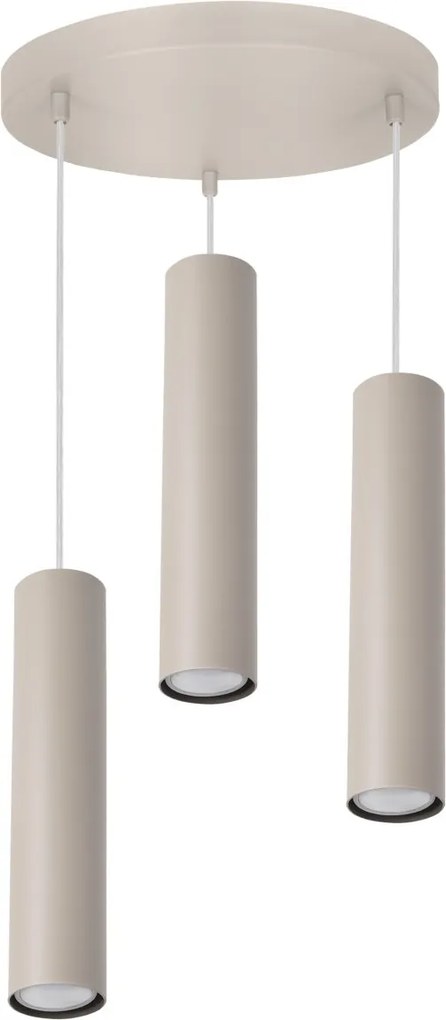 Závěsné svítidlo Tuba, 3x béžové kovové stínítko,