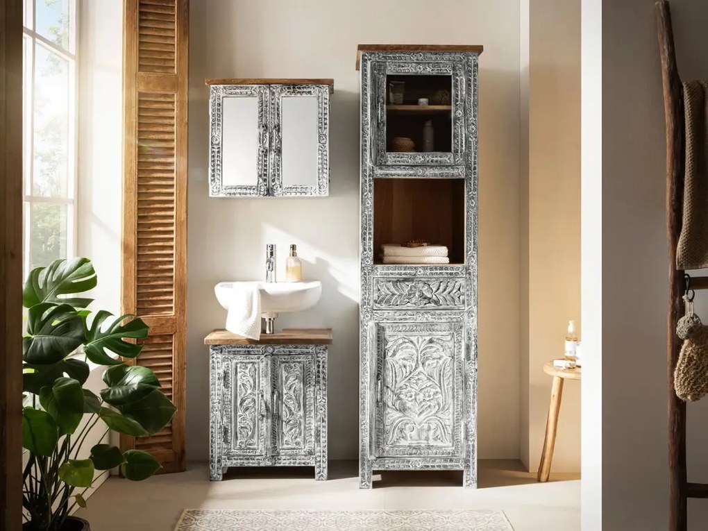 furniture-nabytek.cz - Masivní koupelnová skříň Santoro, šedá, Holz - Mango