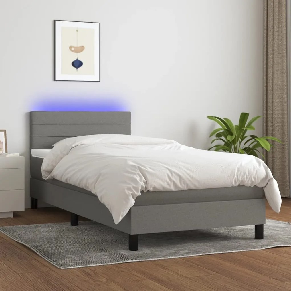 Box spring postel s matrací a LED tmavě šedá 90x190 cm textil 3133198