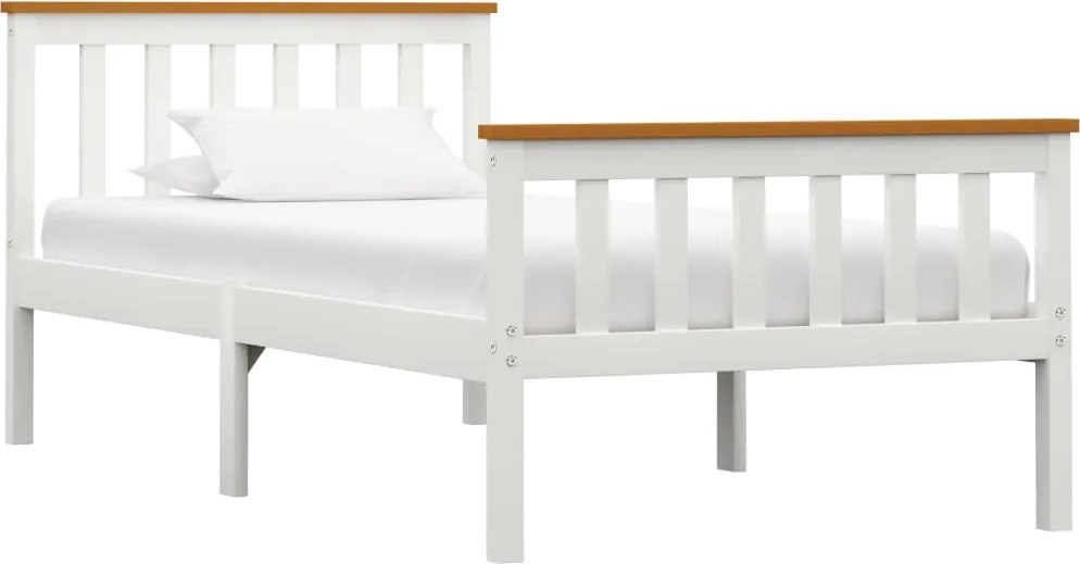 Rám postele Lamar - bílý + hnědý - masivní borové dřevo | 100x200 cm