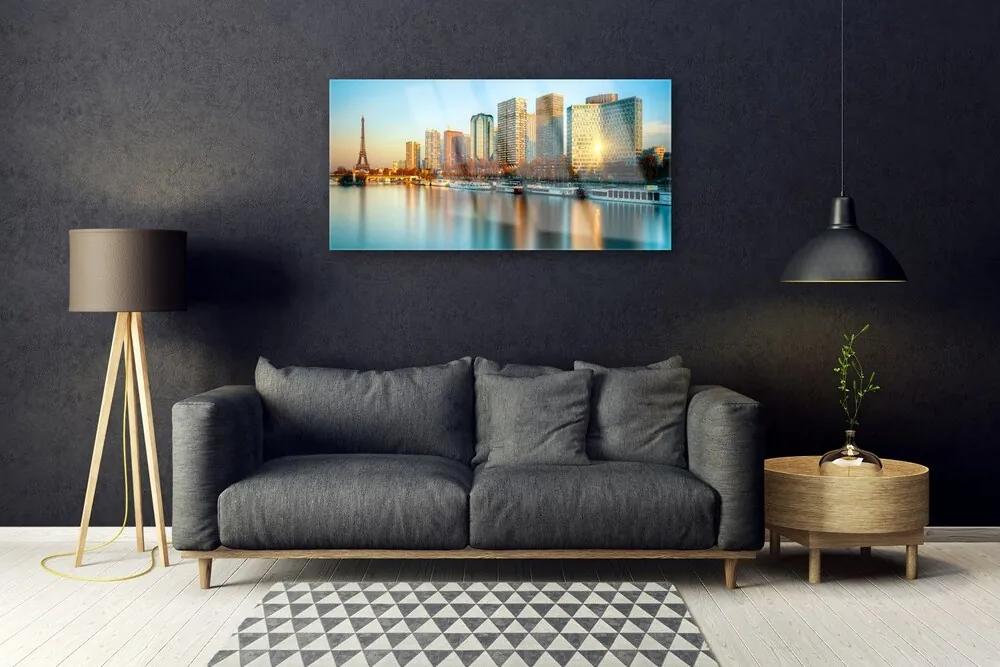 akrylový obraz Město Moře Domy Paříž 100x50 cm