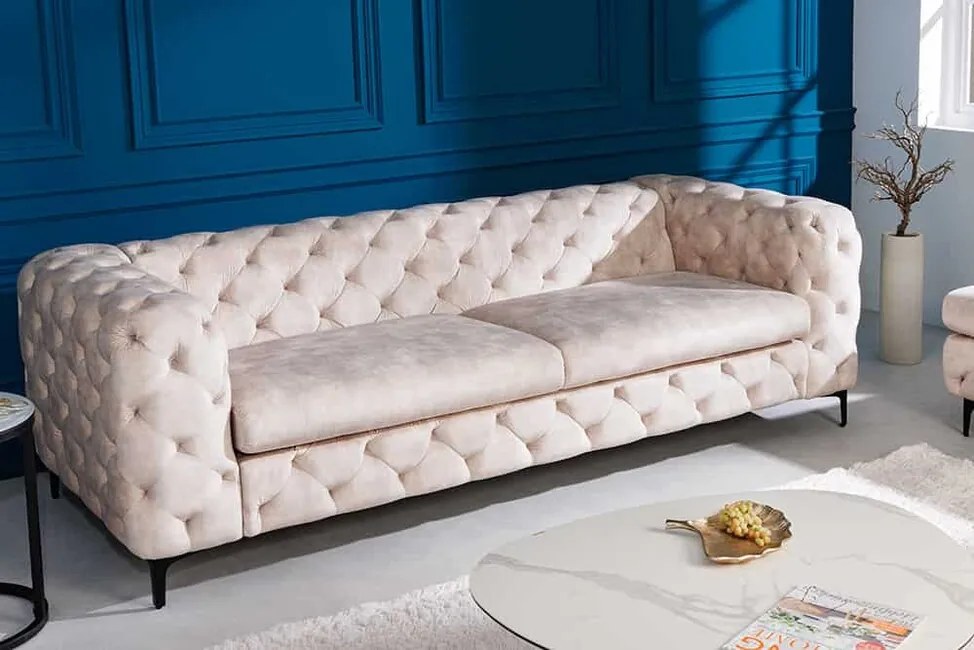 Designová 3-místná pohovka Barock Style šampaňská samet 235cm