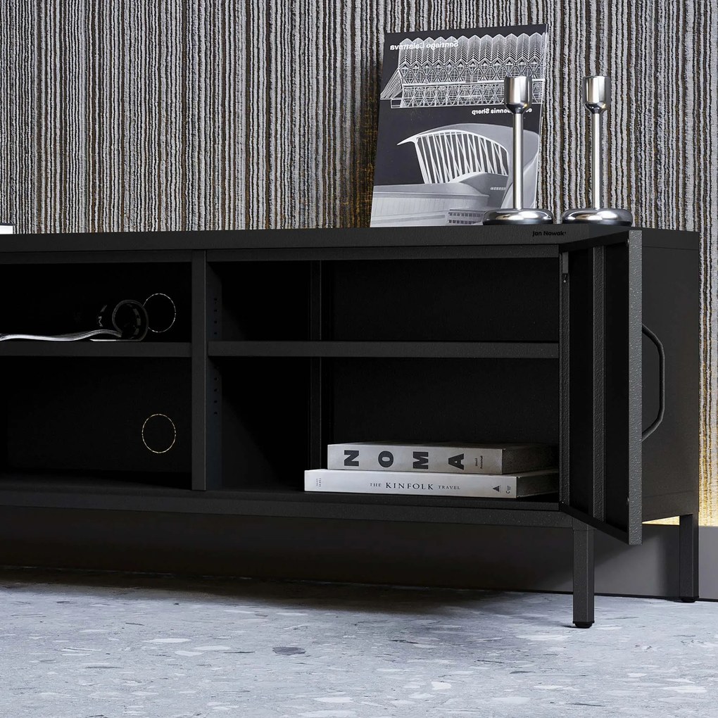 TV stolek kovový široký XL na nožkách, černá, 1700x400x500 mm: ROSARIA