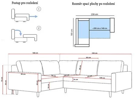 Rohová rozkládací sedací souprava ETNA II Pravá Šedá