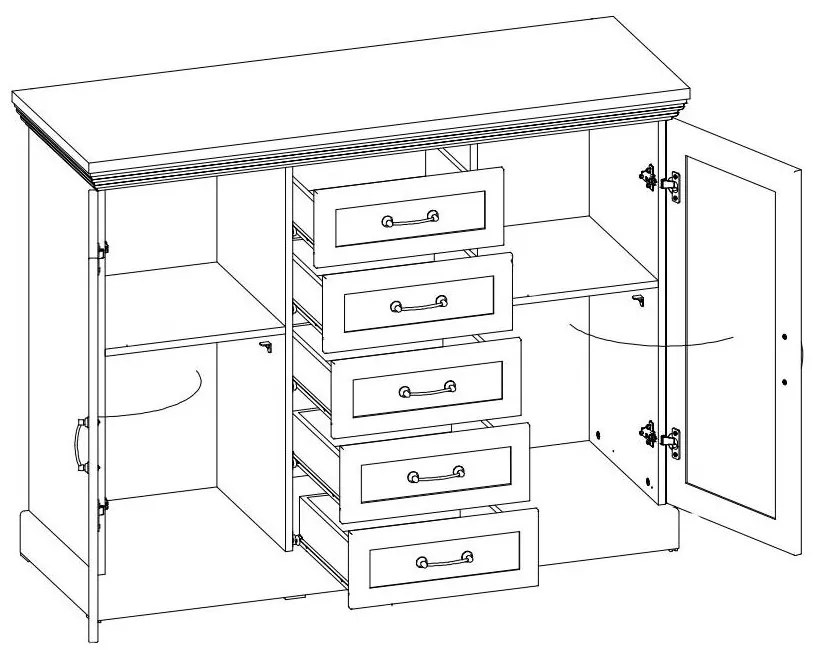 ROYAL r | komoda K2D | 127 cm | borovice nordická/dub dziki