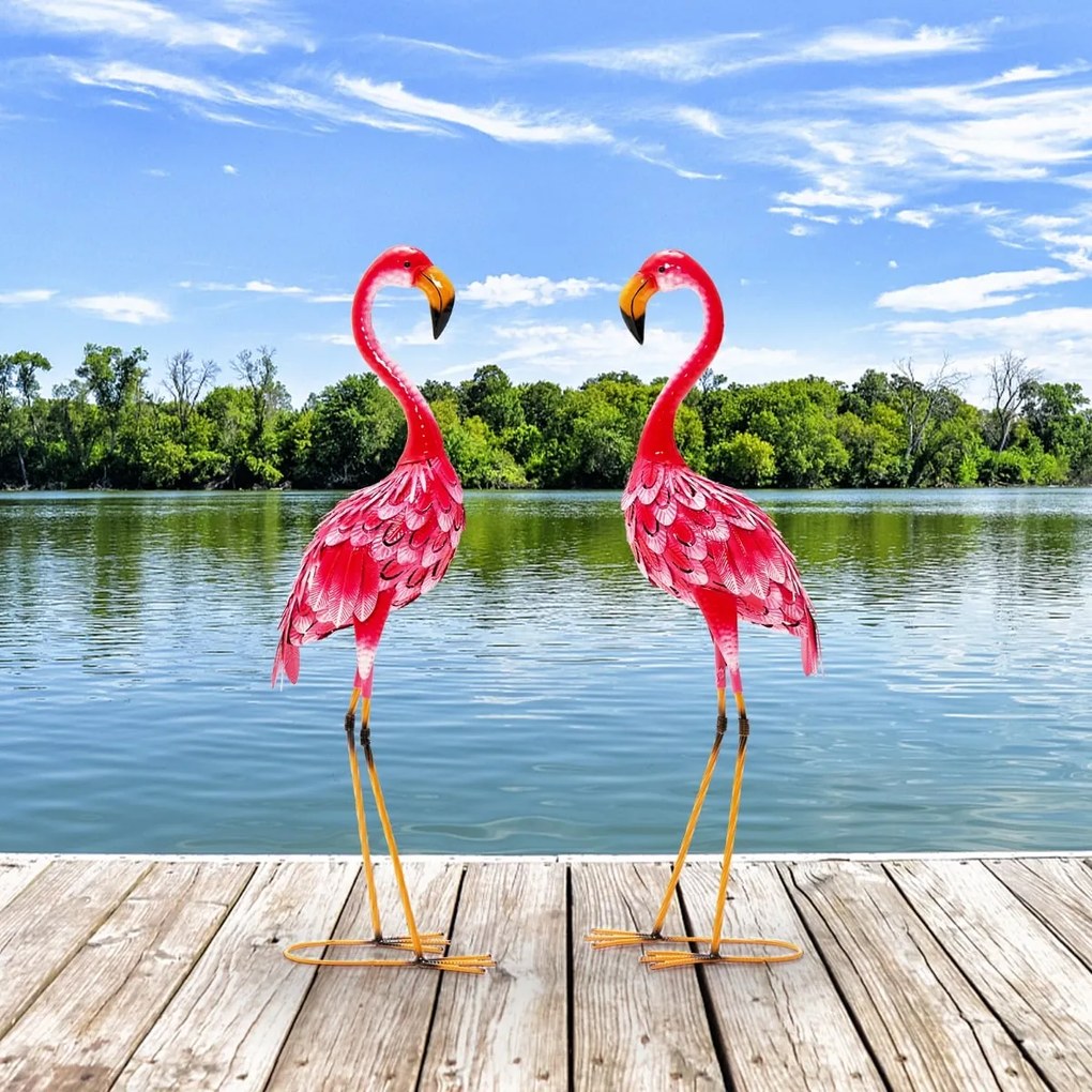 Costway Dekorace Flamingo 2-dílná zahradní socha ve tvaru plameňáka