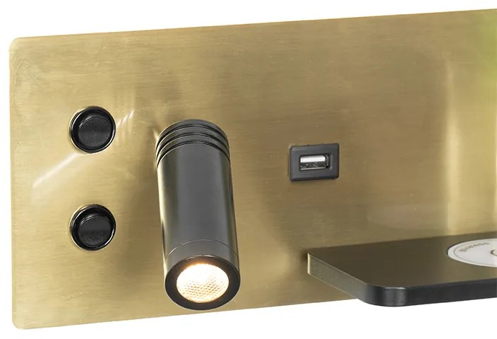 Sada 2 nástěnných svítidel černé se zlatou barvou včetně LED s USB a indukční nabíječkou - Riza
