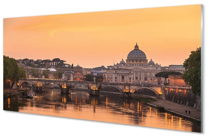 akrylový obraz řeka Řím Sunset mosty budovy 125x50 cm