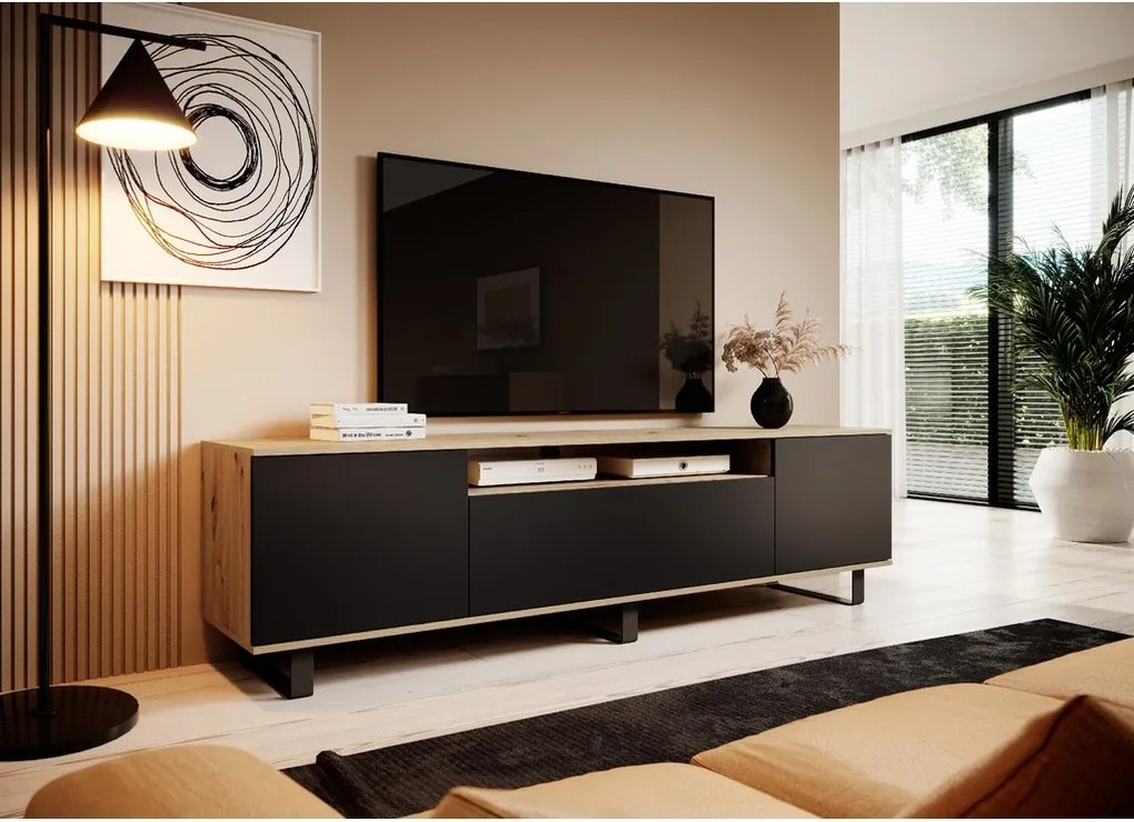 Eka Stolek pod televizi EMI 200 cm - Dub Artisan + Černý mat