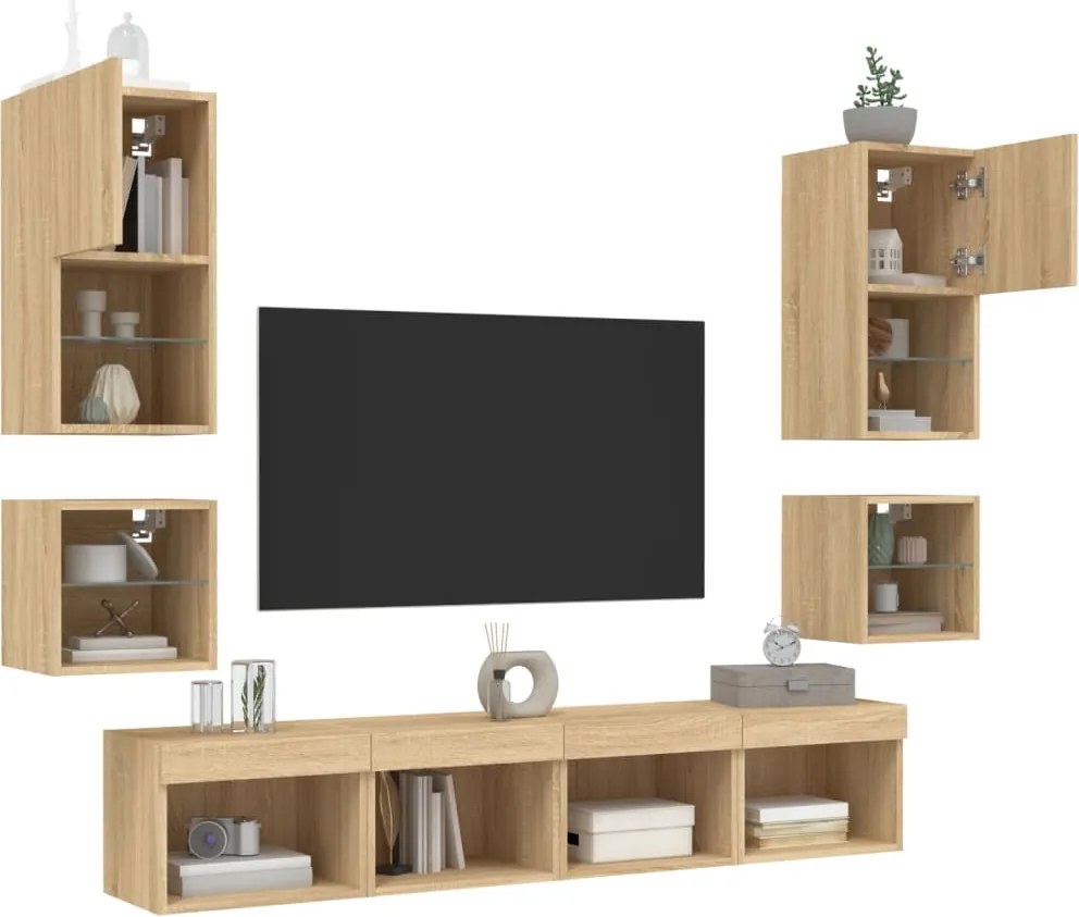 8dílná obývací stěna s LED dub sonoma kompozitní dřevo 3216592