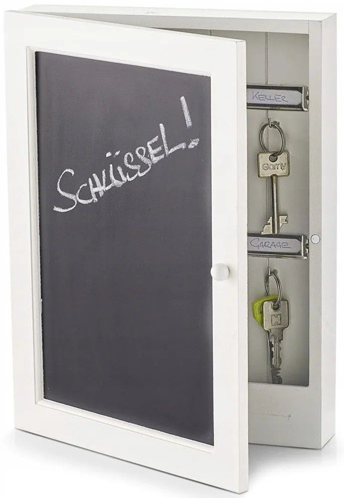 Zeller Present Skříňka na klíče, věšák na klíče s tabulí, dřevěná, bílá BLACKBOARD